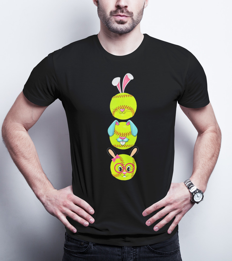 Softball Emojis With Bunny Ears And Glasses T-Shirt
