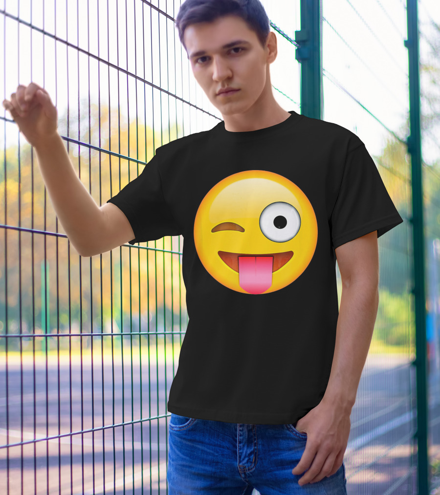Face Emoticon Tongue Out Emoji Wink T-Shirt