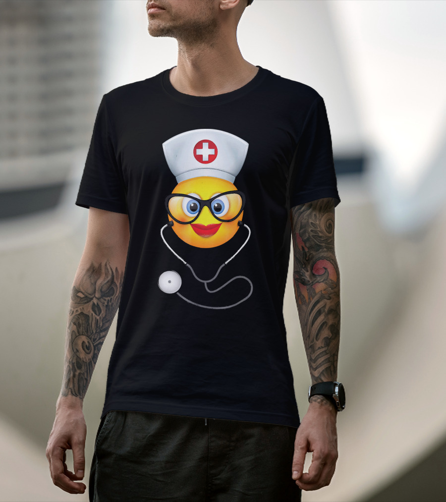 Nurse Halloween Funny Emoji Glasses Stethoscope T-Shirt