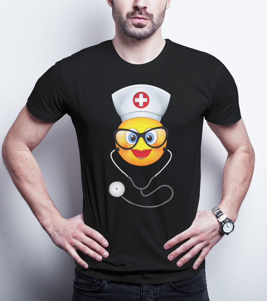 Nurse Halloween Funny Emoji Glasses Stethoscope T-Shirt