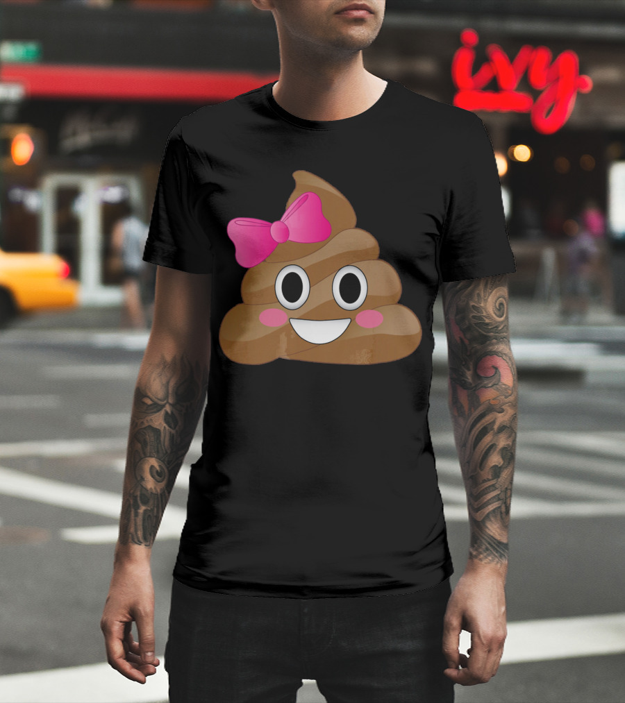 Cute Pink Bow Emoji Funny Smiling Cutie Poo T-Shirt