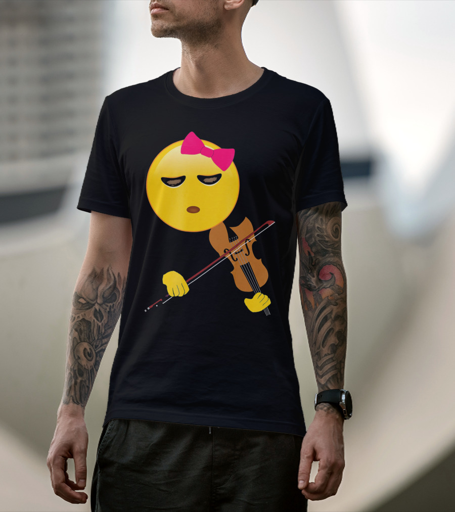 Girl Emoji Violin With Pink Bow T-Shirt