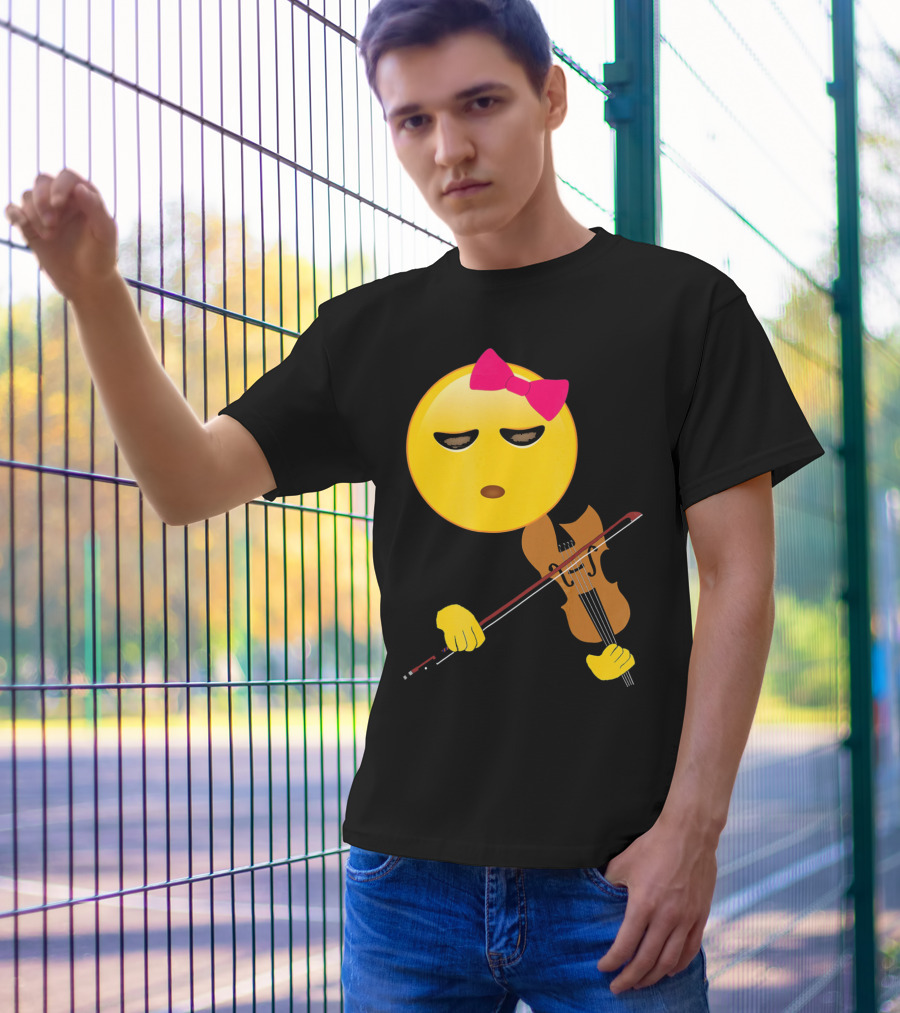Girl Emoji Violin With Pink Bow T-Shirt