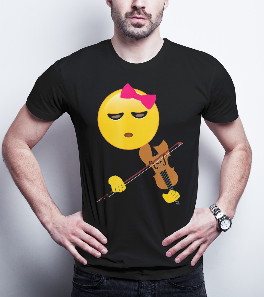 Girl Emoji Violin With Pink Bow T-Shirt