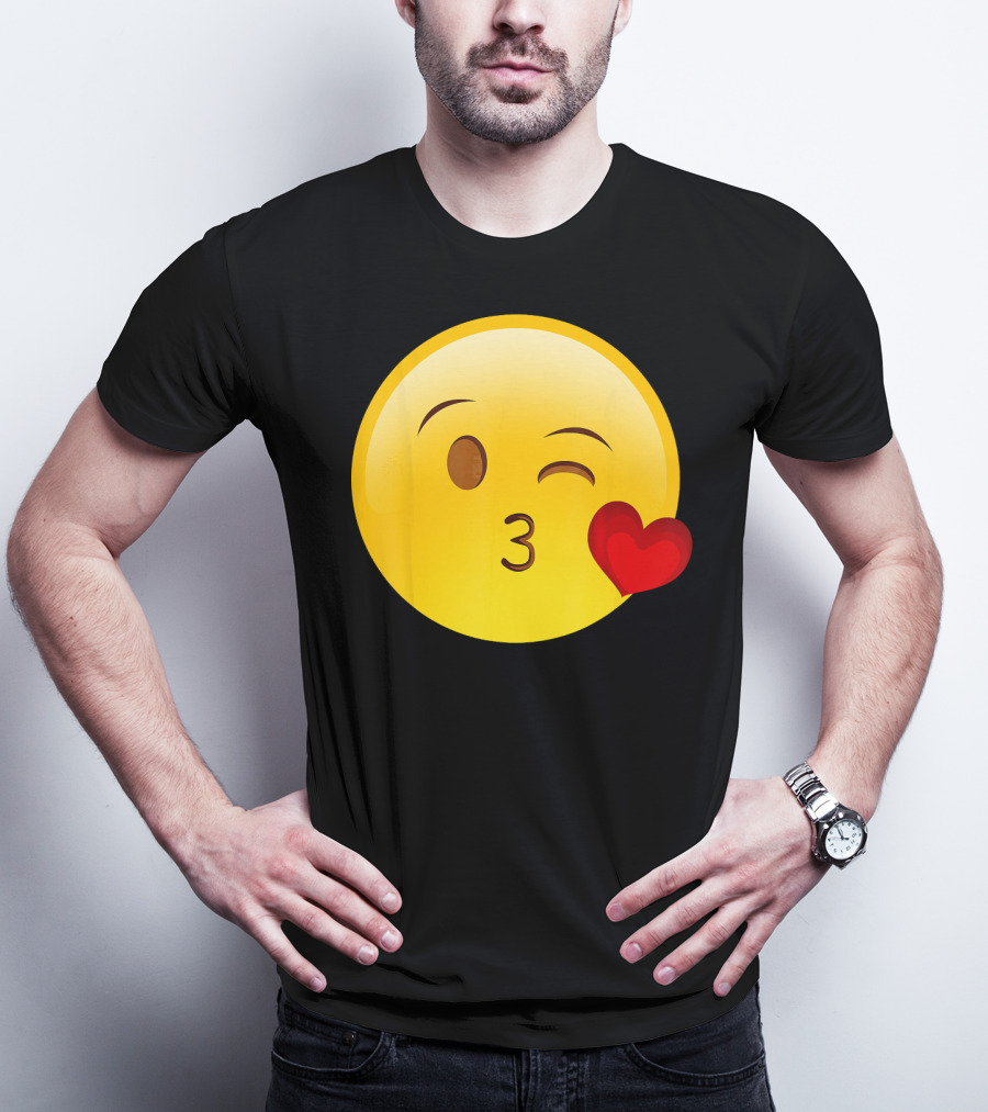 Emoji Throwing A Kiss Puckered Lips Blow Winking Face With Heart T-Shirt