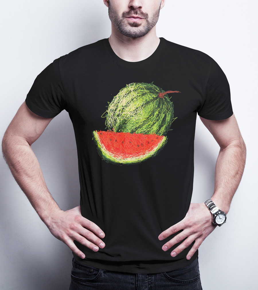Huge Watermelon Fruit Sketch T-Shirt