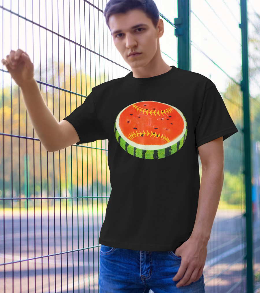 Watermelon Softball Fruit Stitch Play T-Shirt