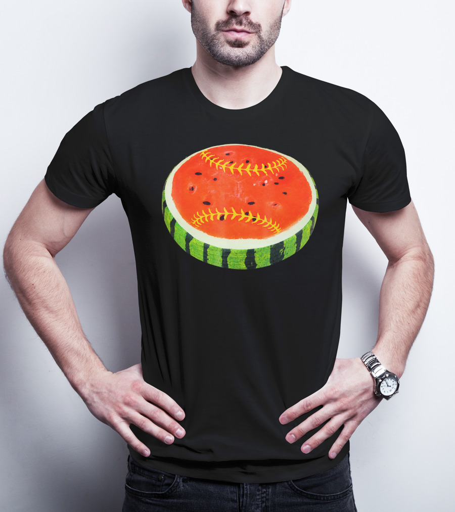 Watermelon Softball Fruit Stitch Play T-Shirt