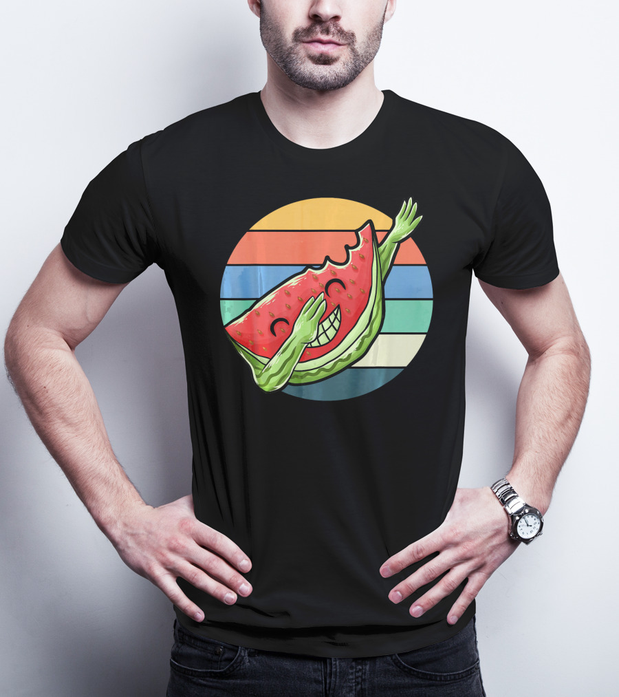 Retro Vintage Dabbing Watermelon Aloha Stripes T-Shirt