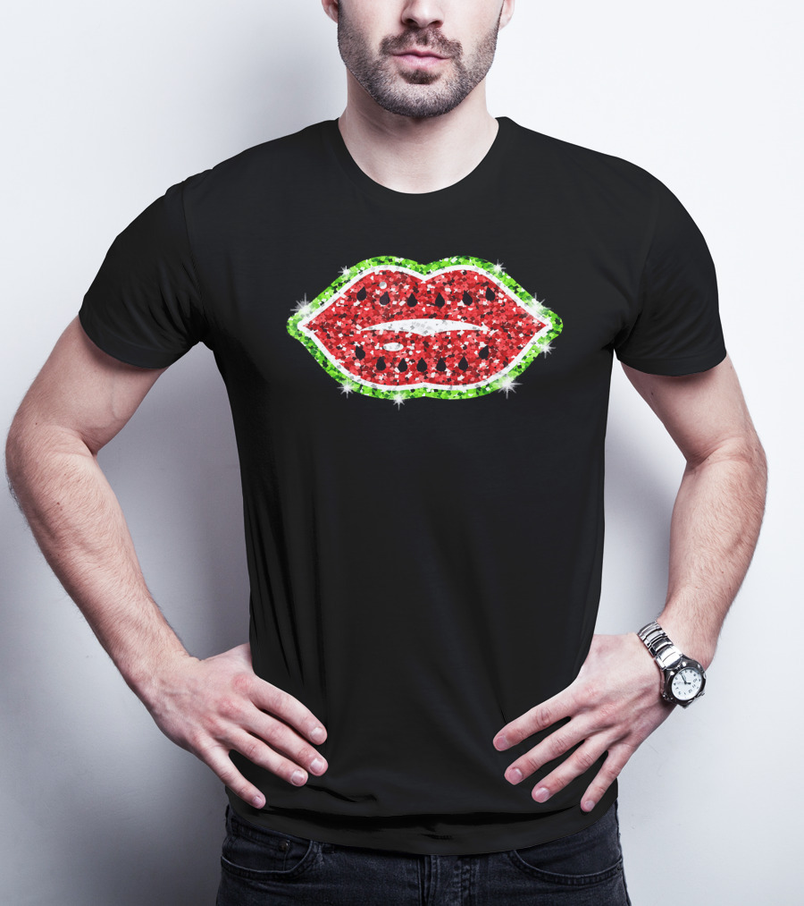 Watermelon Glitter Lips For Women And Girls T-Shirt