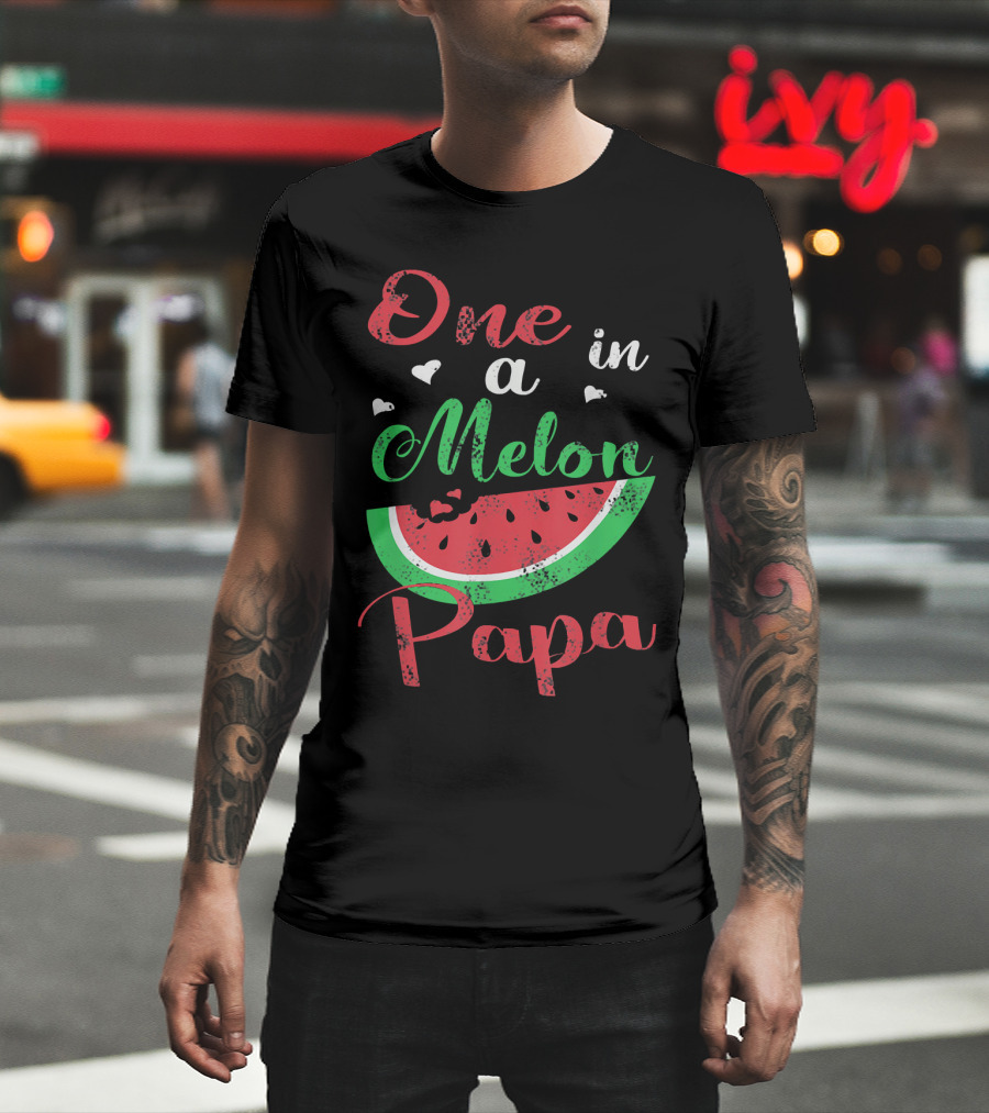 One In A Melon Papa Mens Watermelon Heart Graphics T-Shirt