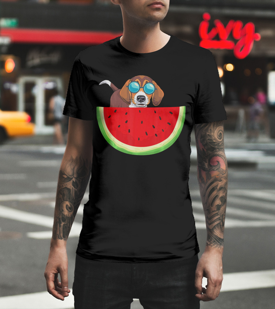 Beagle With Sunglasses And Watermelon Slice T-Shirt