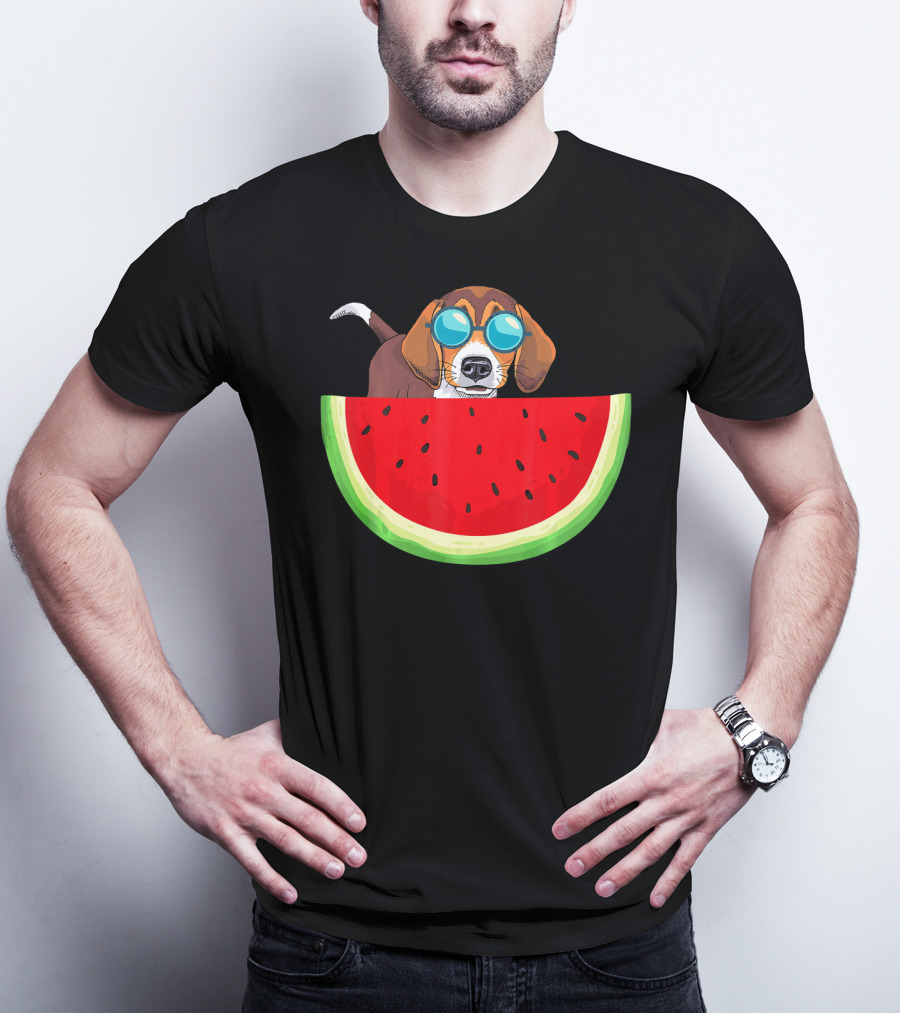 Beagle With Sunglasses And Watermelon Slice T-Shirt