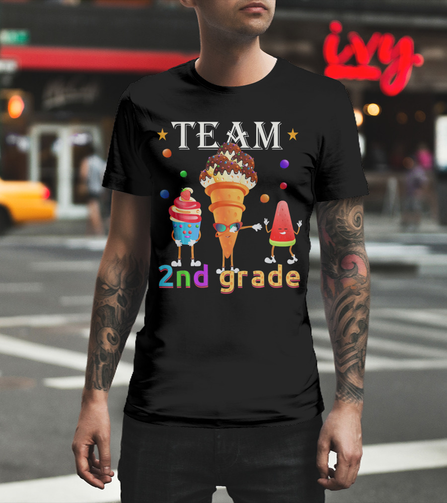 Team 2nd Grade Ice Cream Cone And Watermelon Characters T-Shirt