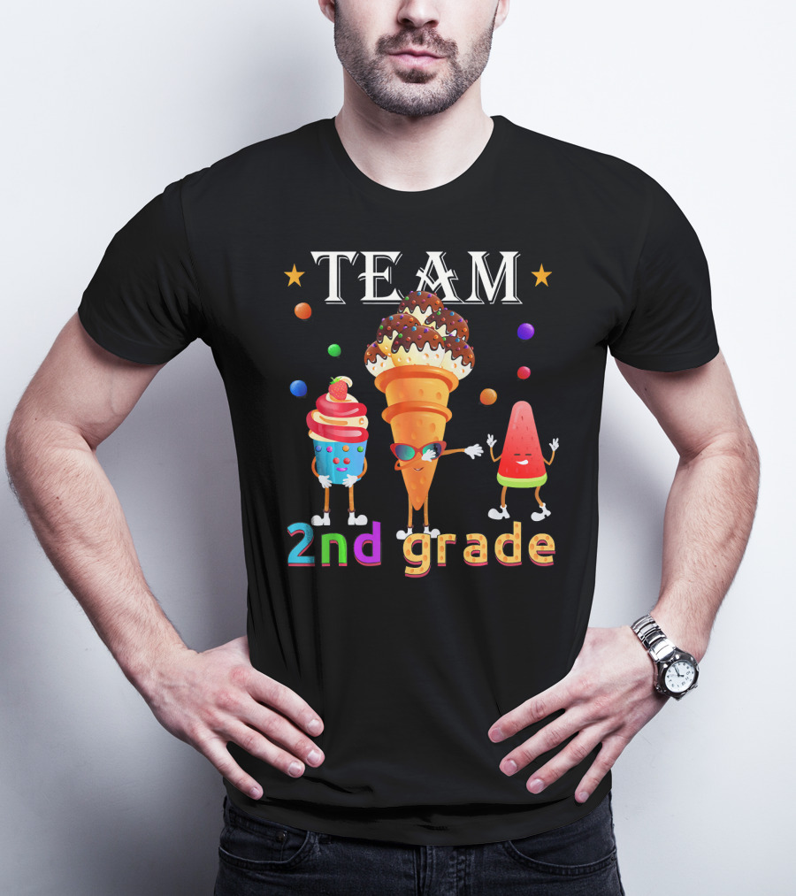 Team 2nd Grade Ice Cream Cone And Watermelon Characters T-Shirt