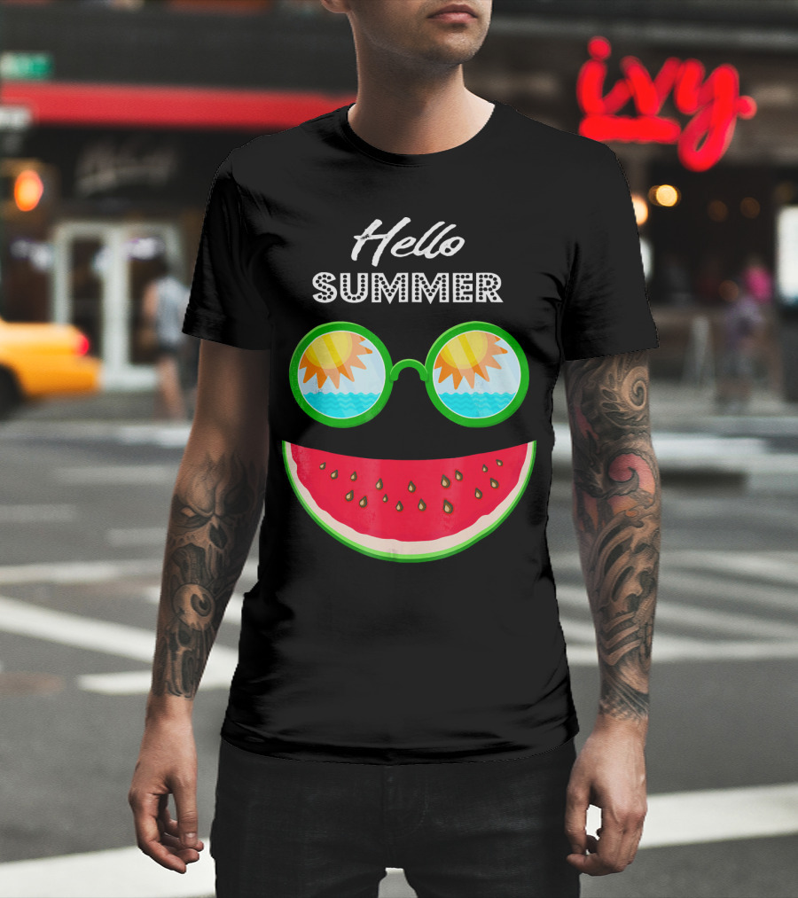 Hello Summer Watermelon Smile Sunglasses T-Shirt