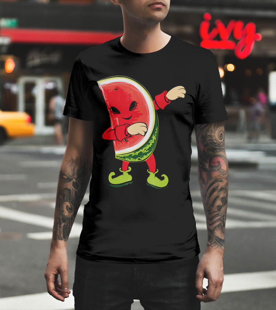 Funny Dabbing Watermelon Dab Character With Green Shoes T-Shirt