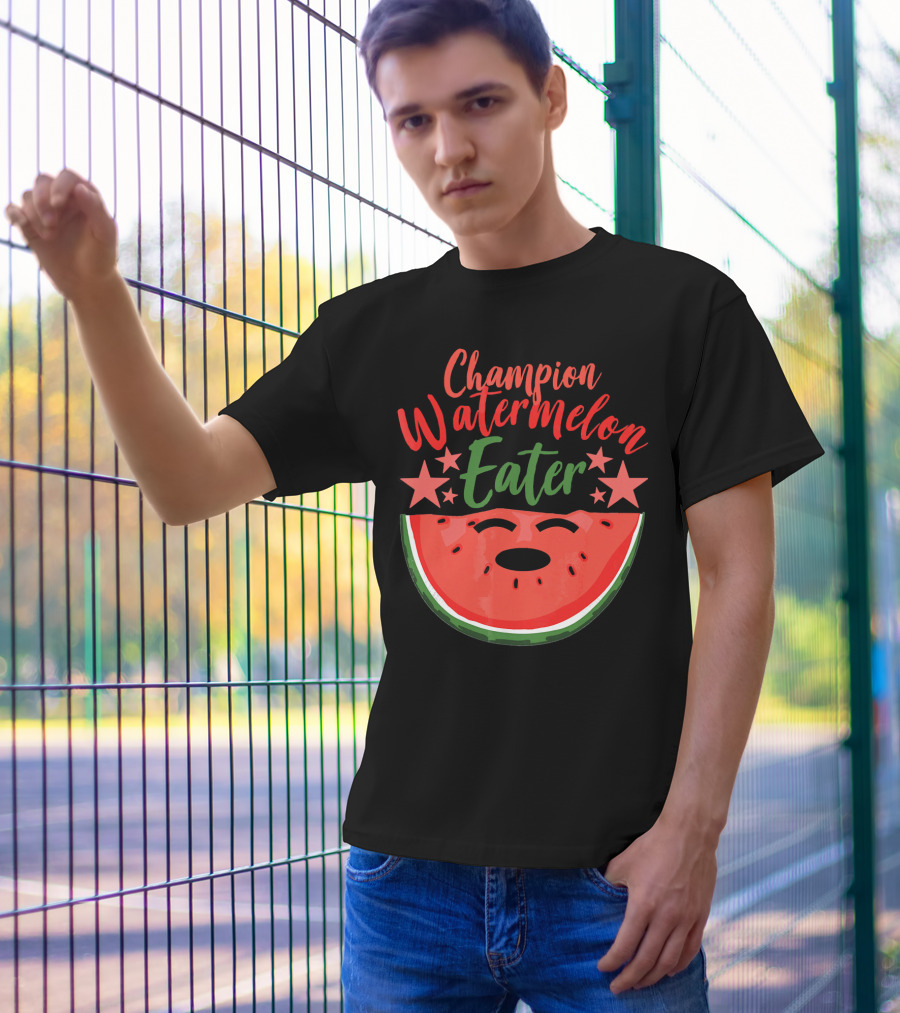 Champion Watermelon Eater 레드와 녹색 별 수박 T-Shirt
