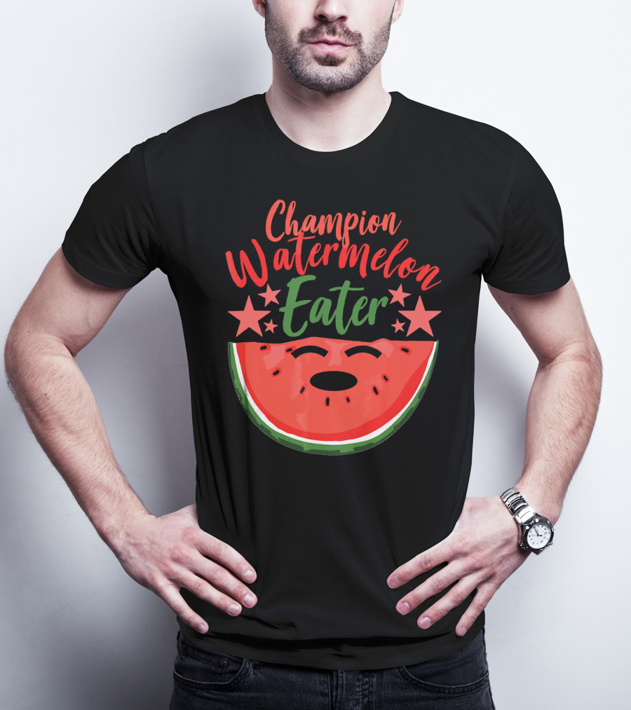 Champion Watermelon Eater 레드와 녹색 별 수박 T-Shirt