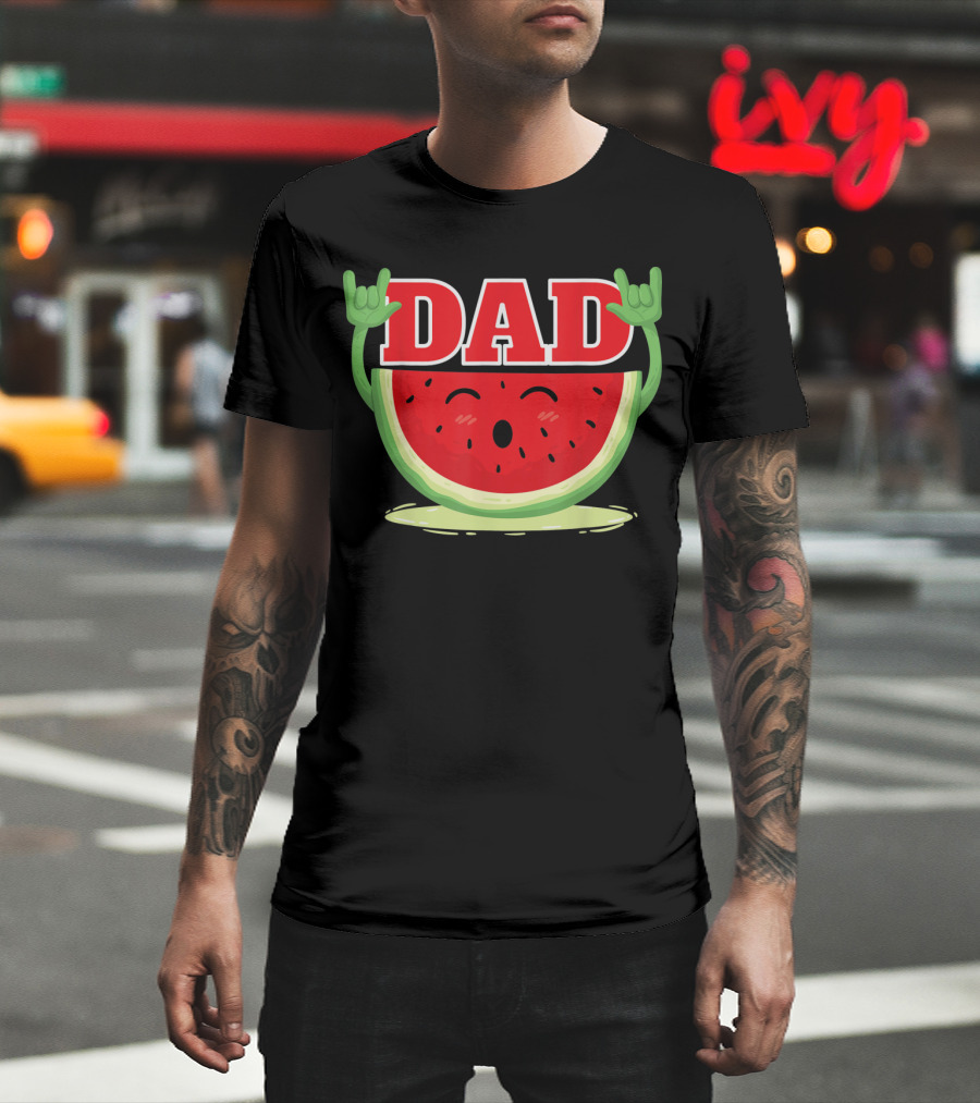Mens Watermelon Dad Melon Rock Hands Juicy T-Shirt