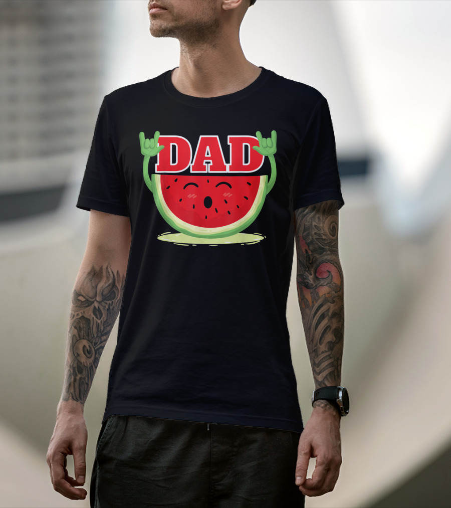 Mens Watermelon Dad Melon Rock Hands Juicy T-Shirt