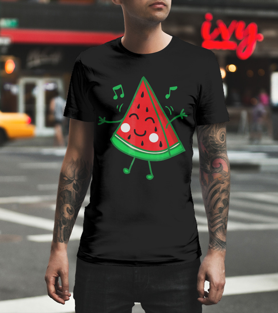 Happy Dancing Watermelon Slice With Musical Notes T-Shirt