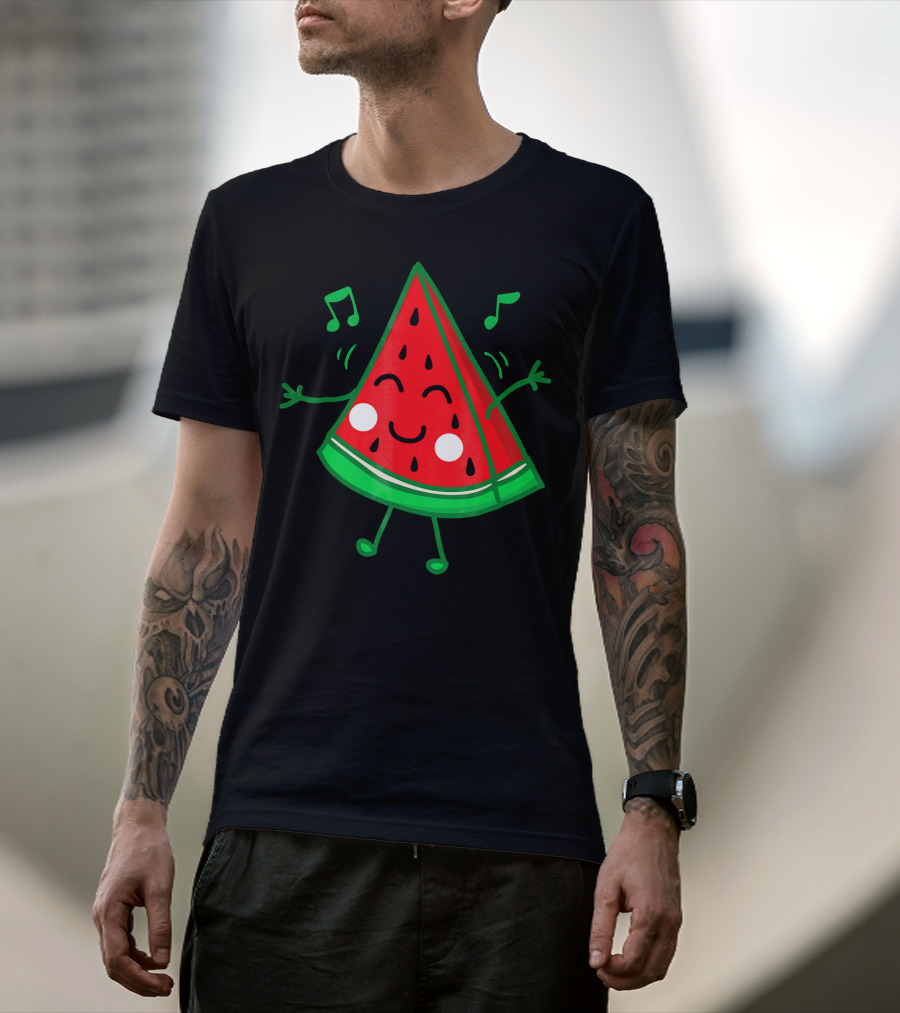 Happy Dancing Watermelon Slice With Musical Notes T-Shirt