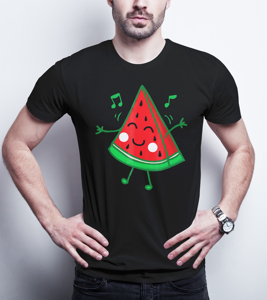 Happy Dancing Watermelon Slice With Musical Notes T-Shirt