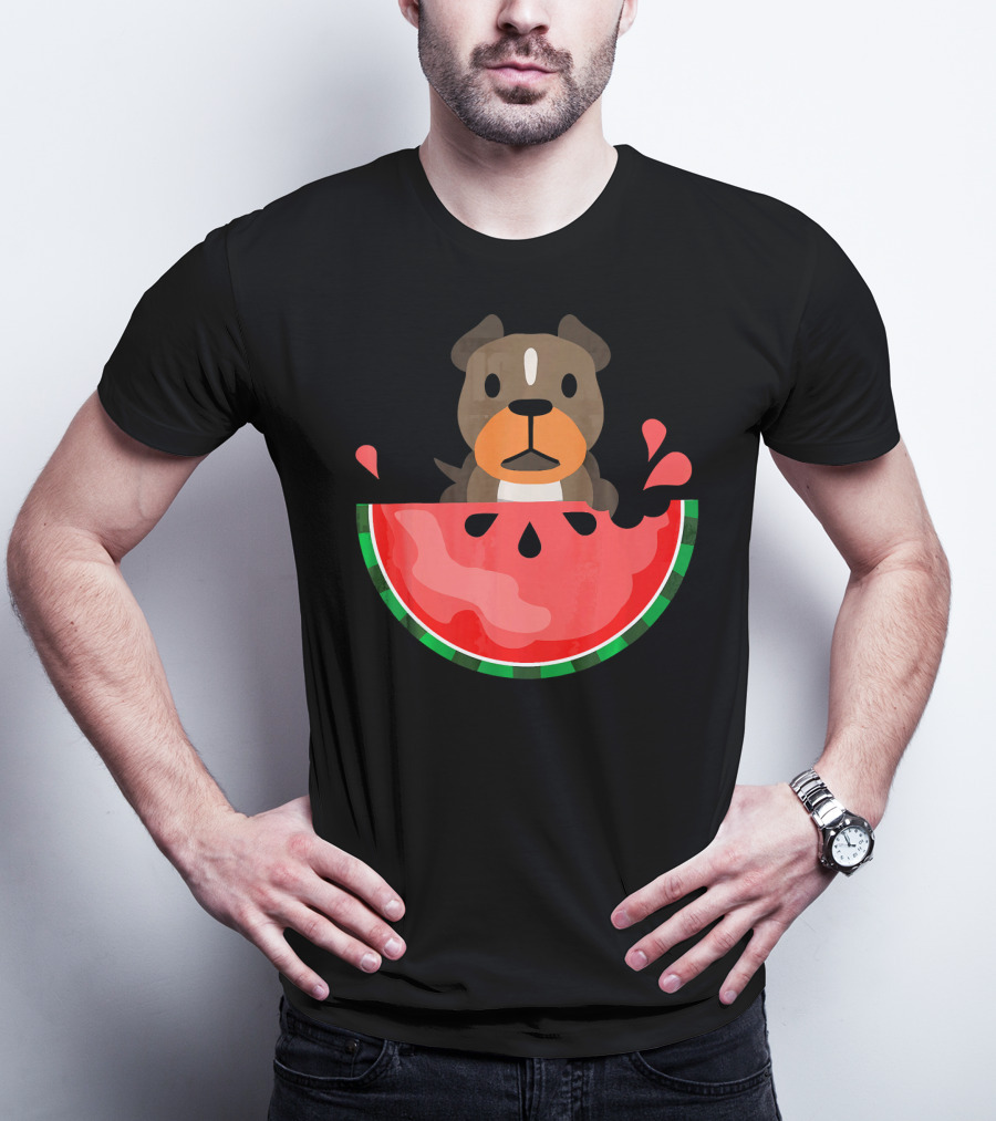 Playful Pit Bull In Watermelon Splash For Summer Vibes T-Shirt