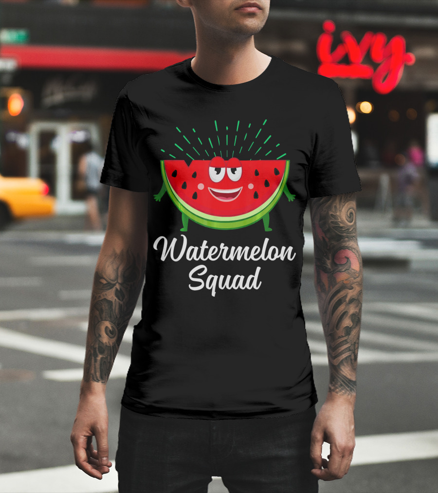 Watermelon Squad Summer Funny Wat Smiling Slice With Arms And Legs T-Shirt