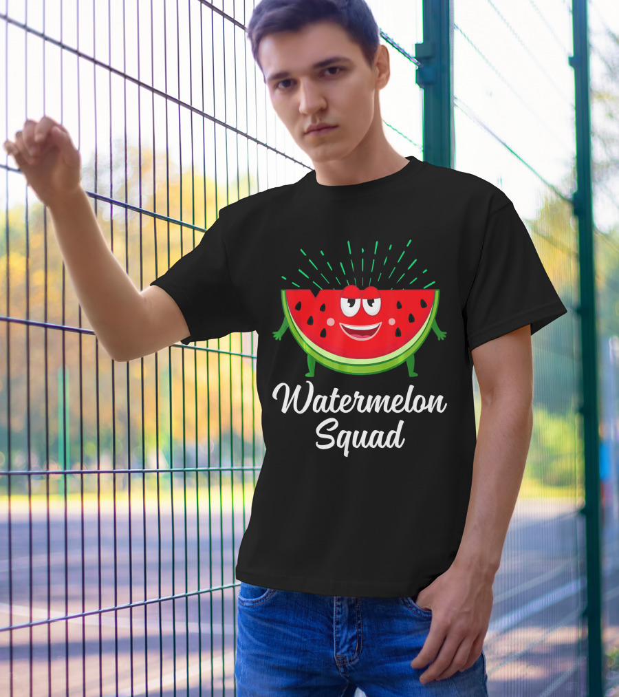 Watermelon Squad Summer Funny Wat Smiling Slice With Arms And Legs T-Shirt