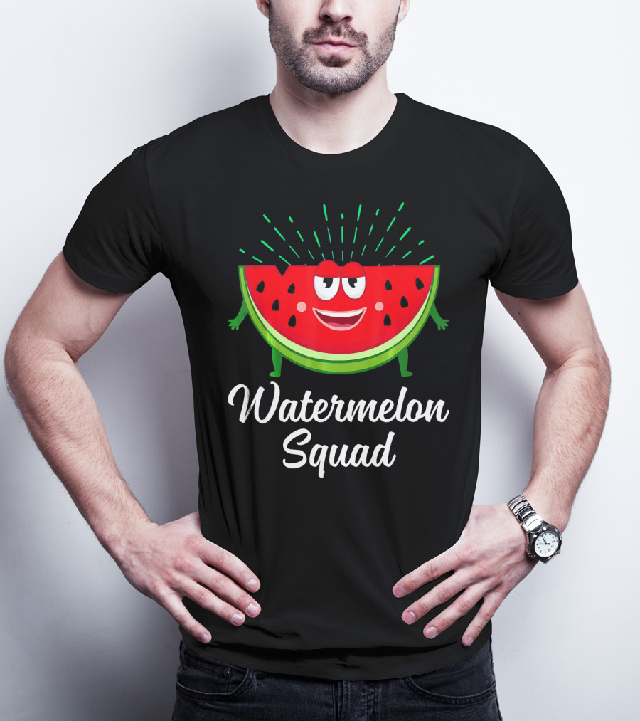 Watermelon Squad Summer Funny Wat Smiling Slice With Arms And Legs T-Shirt