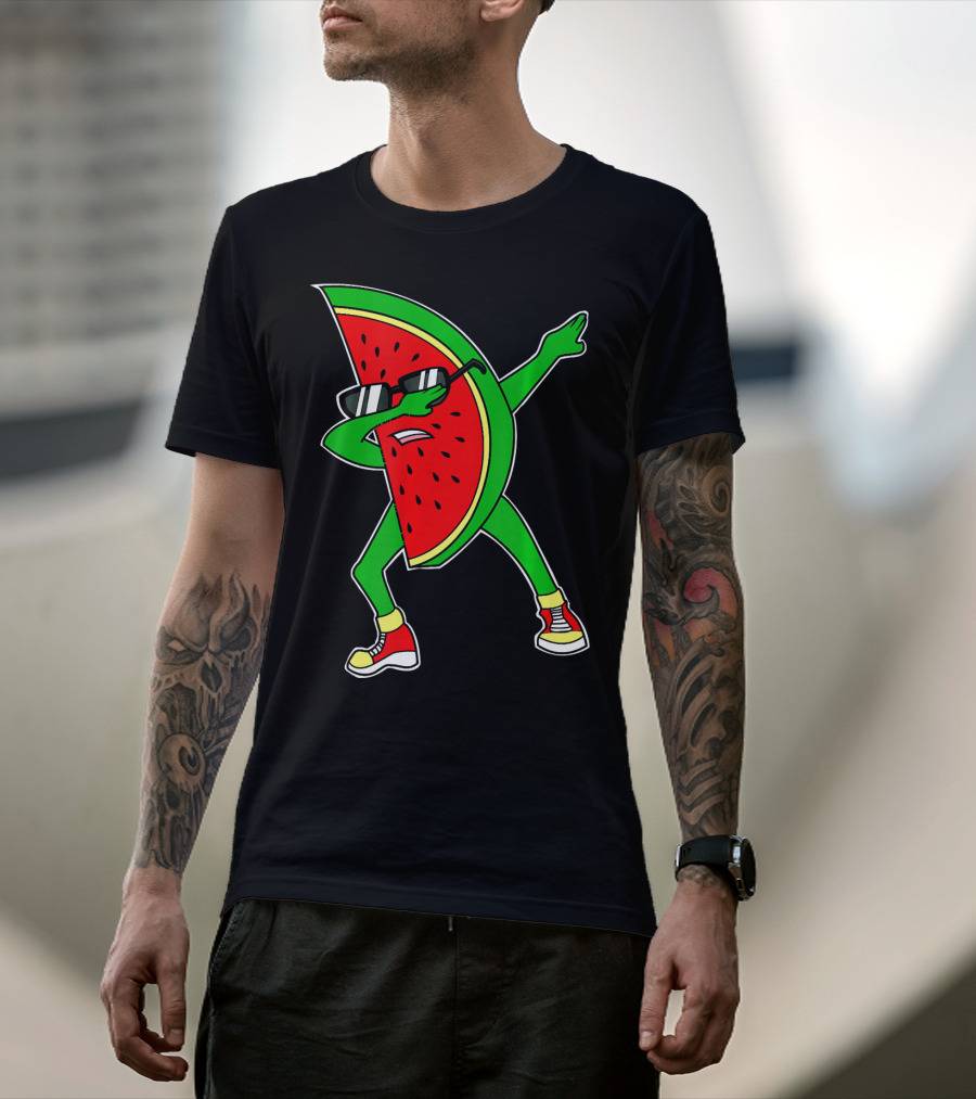 Watermelon Dabbing Wearing Sunglasses And Sneakers T-Shirt