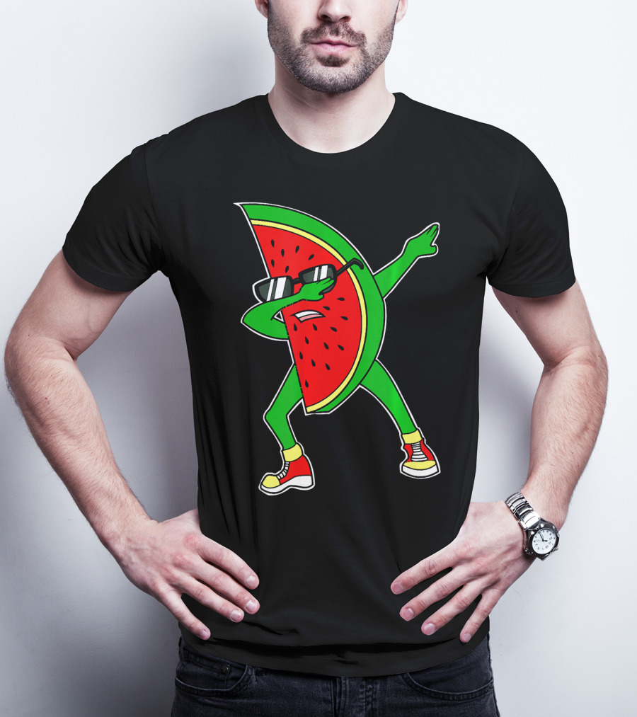 Watermelon Dabbing Wearing Sunglasses And Sneakers T-Shirt