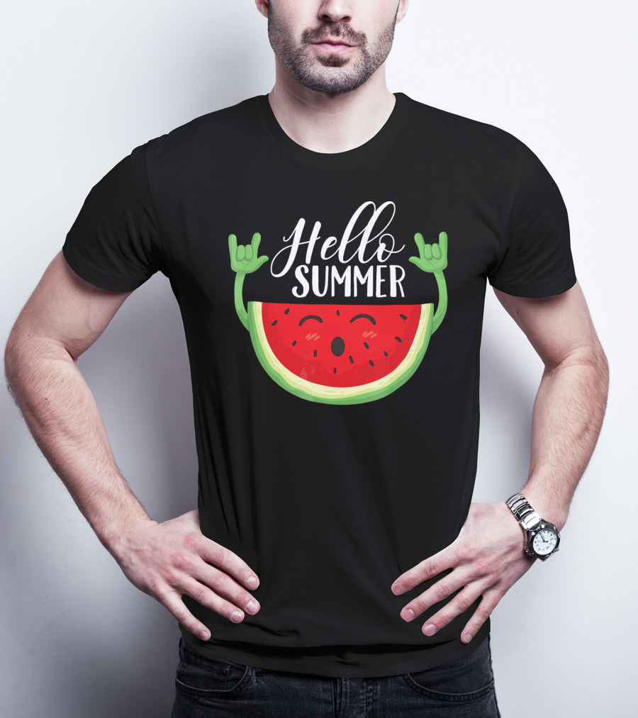 Hello Summer Watermelon Rock And Roll Mood T-Shirt