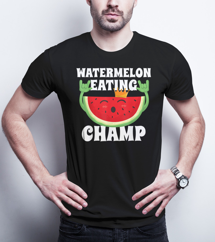 Watermelon Eating Champ Melon Contest Co King With Crown Celebrating Victory T-Shirt