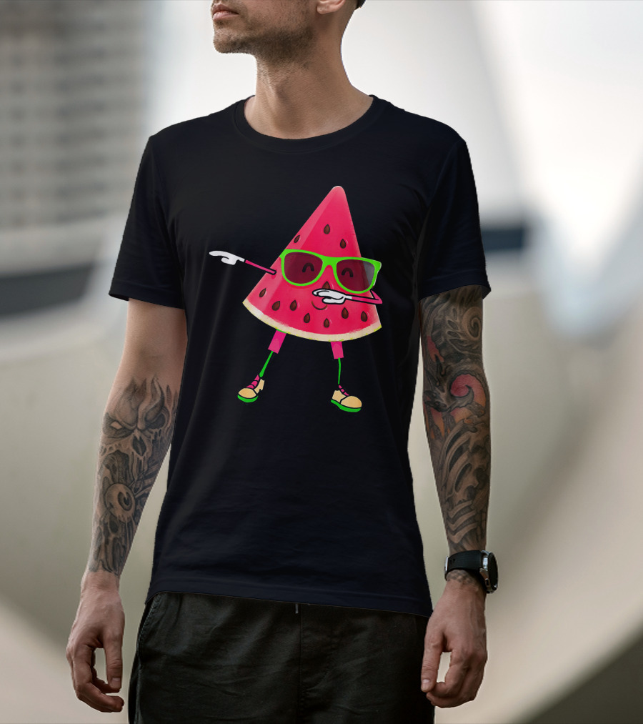 Dabbing Watermelon Funny Watermelon Slice With Sunglasses T-Shirt