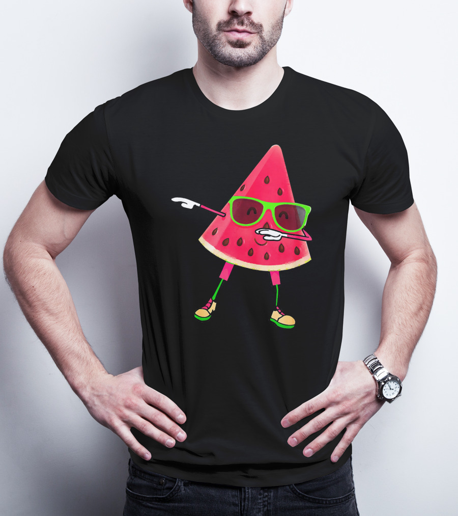 Dabbing Watermelon Funny Watermelon Slice With Sunglasses T-Shirt
