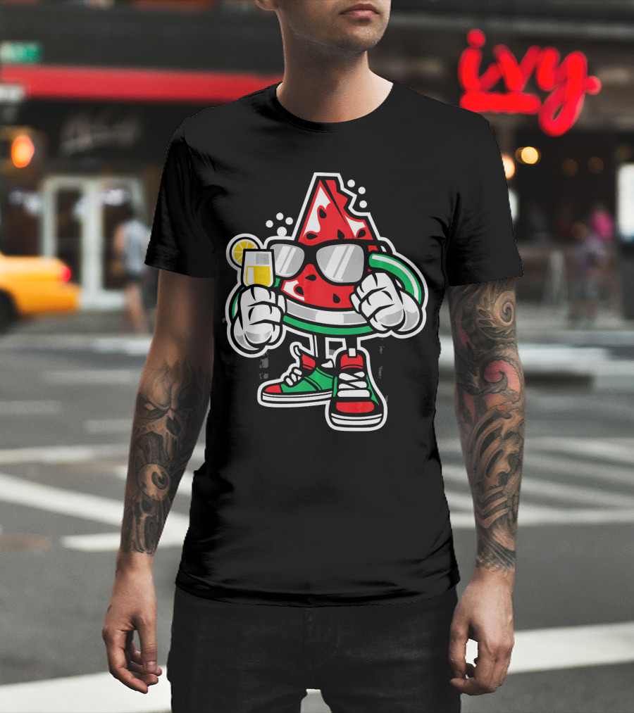 Watermelon Lover Summer Time Graffiti Cool Slice With Shades And Sneakers T-Shirt