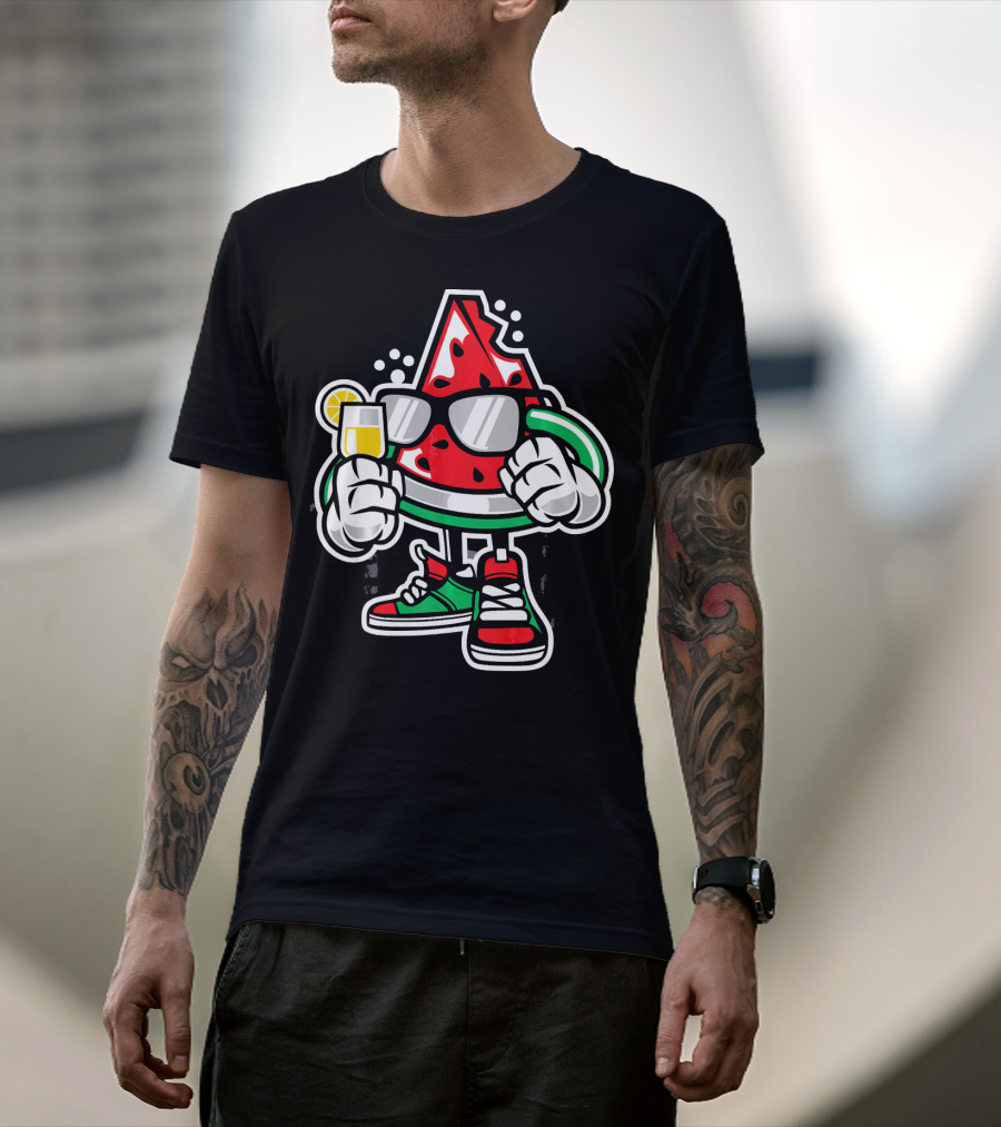 Watermelon Lover Summer Time Graffiti Cool Slice With Shades And Sneakers T-Shirt