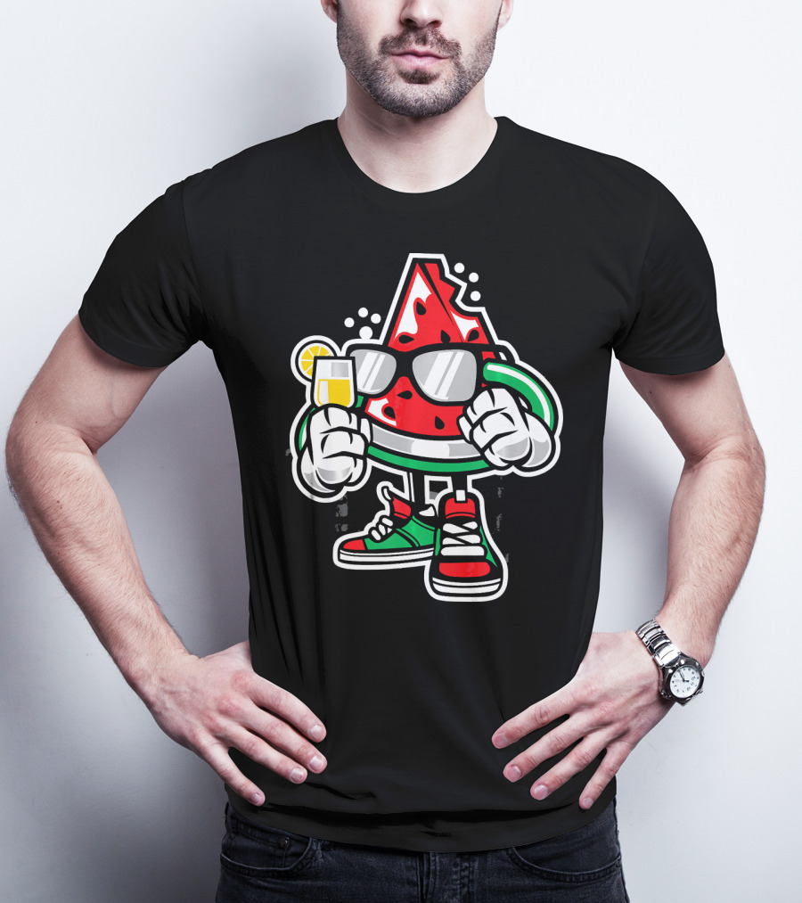 Watermelon Lover Summer Time Graffiti Cool Slice With Shades And Sneakers T-Shirt