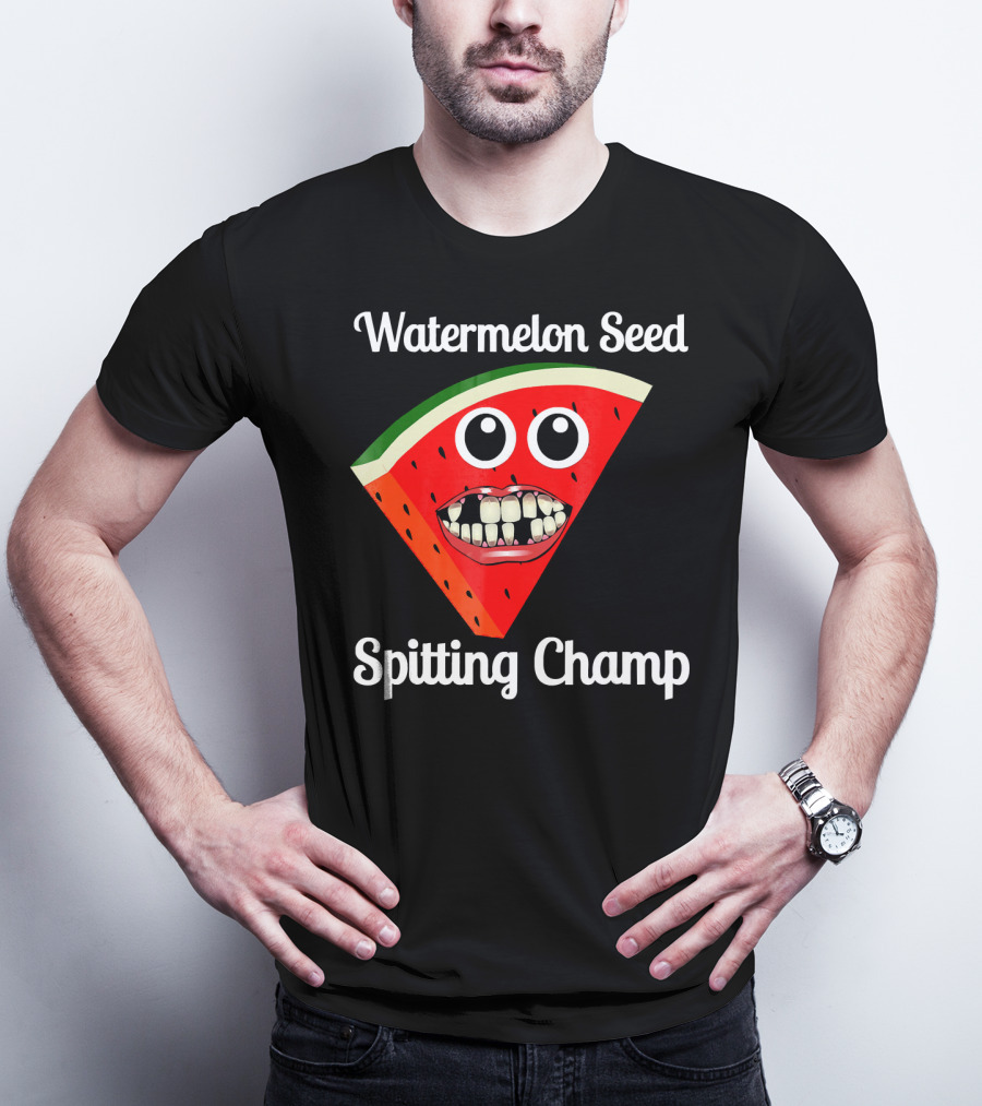 Watermelon Seed Spitting Champ Funny Cartoon Face T-Shirt