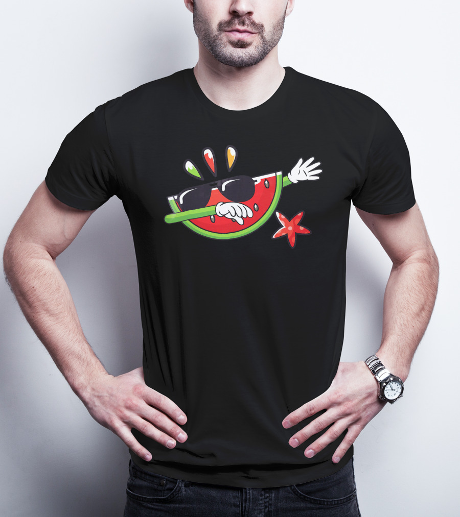 Dabbing Watermelon Slice With Sunglasses And Hawaiian Starfish T-Shirt