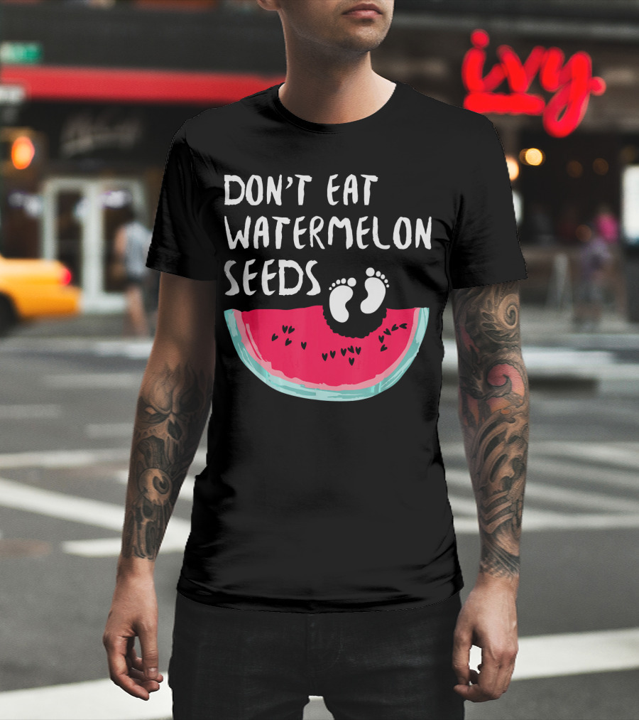 Don't Eat Watermelon Seeds Baby Announcement Footprints T-Shirt