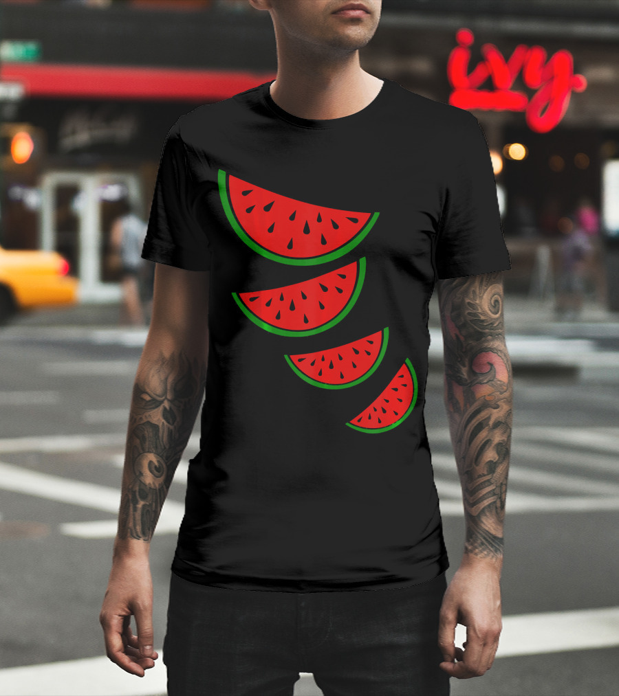 Watermelon Pink Green White Slices Diagonal T-Shirt