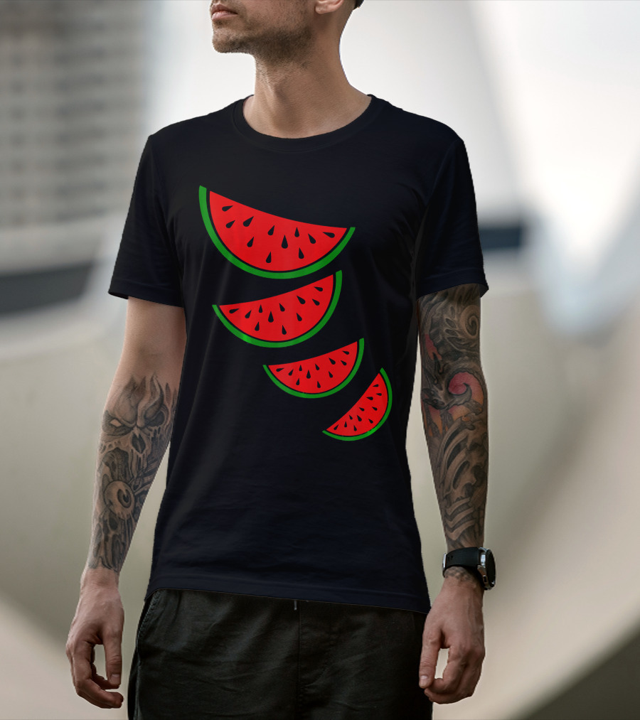 Watermelon Pink Green White Slices Diagonal T-Shirt