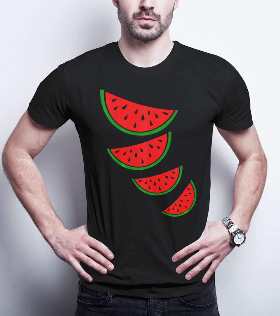 Watermelon Pink Green White Slices Diagonal T-Shirt