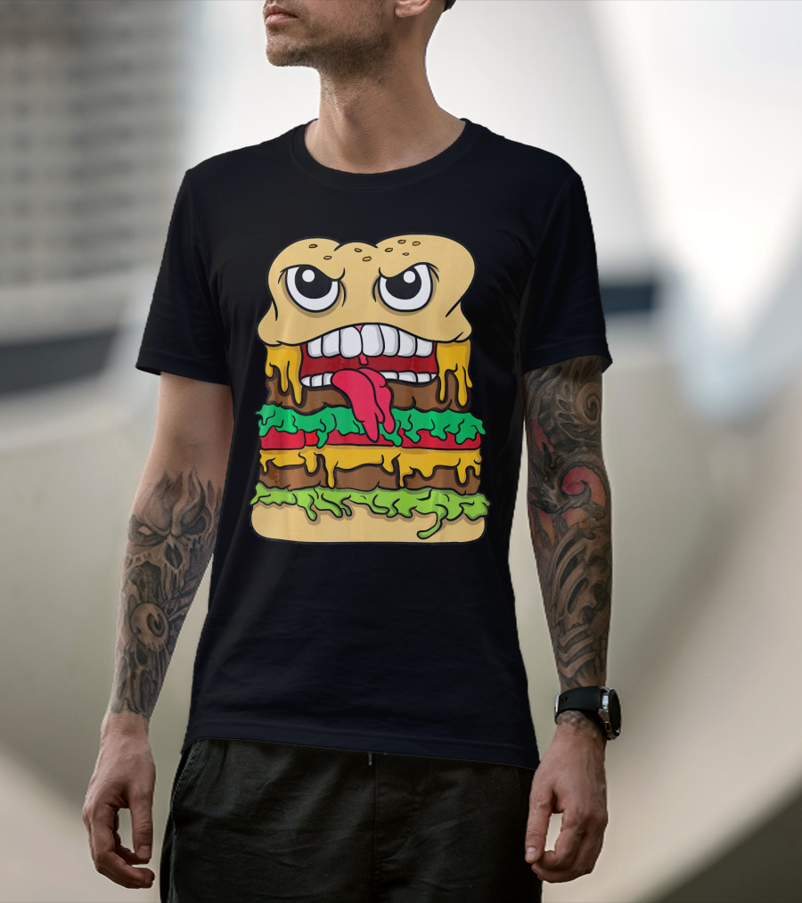 Burger Hamburger Cheeseburger Face With Tongue Out Lettuce And Cheese Layers T-Shirt