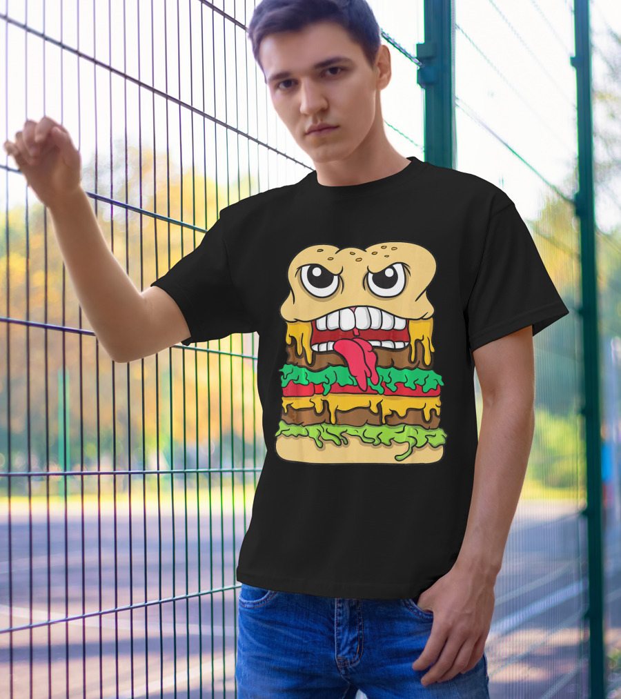 Burger Hamburger Cheeseburger Face With Tongue Out Lettuce And Cheese Layers T-Shirt