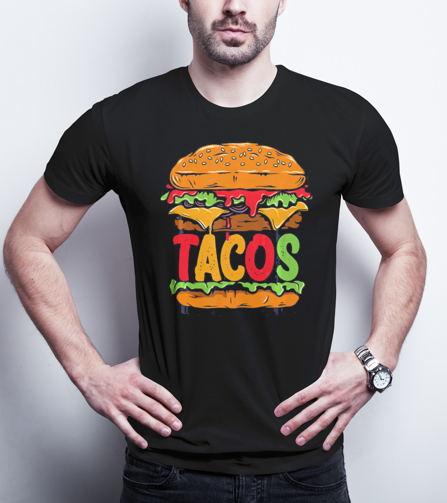 Tacurger Burger Mexican Tortilla Tacos Bold Colorful Lettuce Cheese Combo T-Shirt